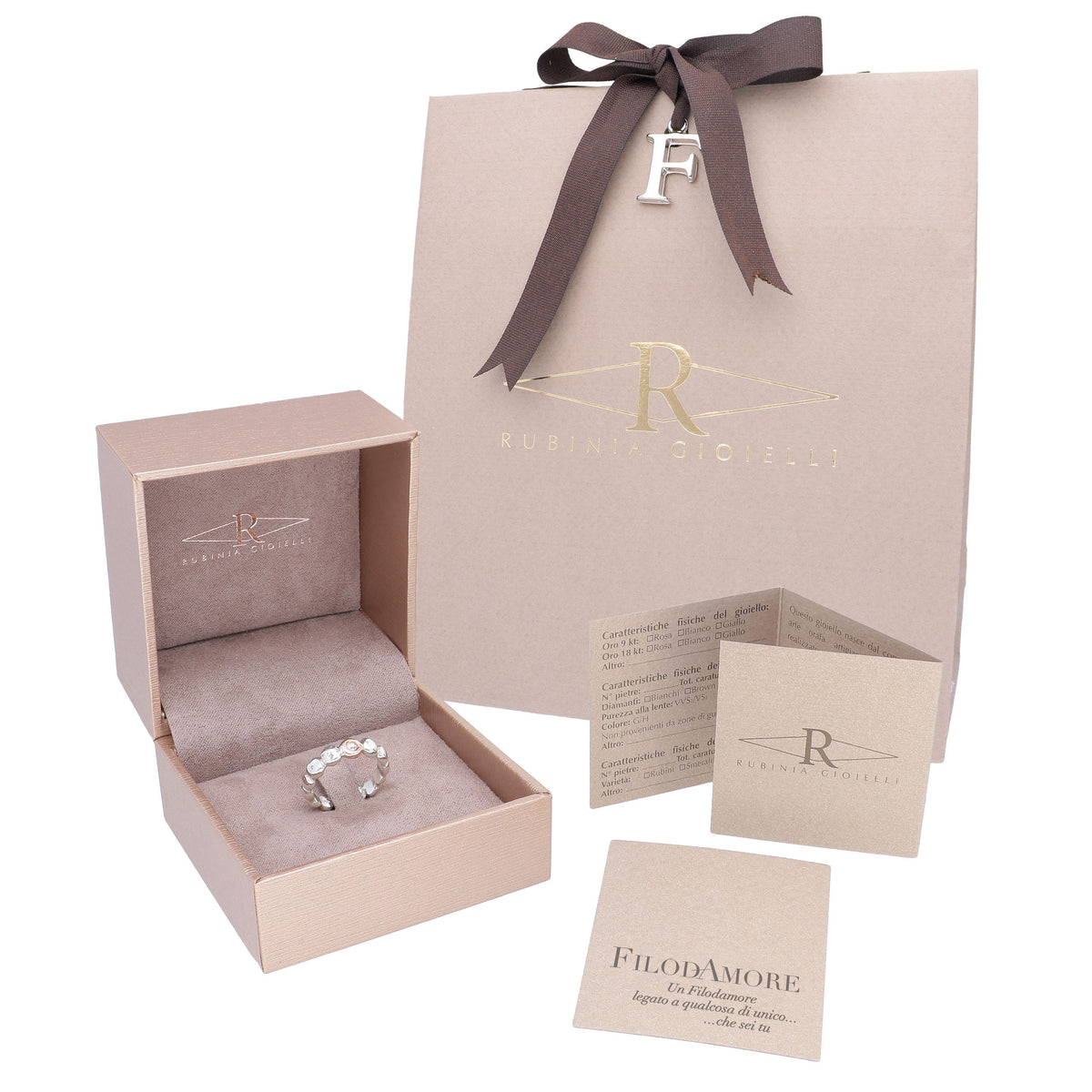 Ring with irregular pebbles in 925 silver, 9 kt rose gold and white di ...